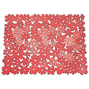 iDesign Blumz Floral BPA-Free Flexible PVC Plastic Large Sink Protector Mat - 16" x 12.5", Red