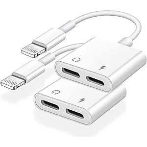 esbeecables MFi Certified 2 Pack iPhone Headphone Adapter, iPhone Splitter Audio and Charge 2 in 1 Dual Lightning AUX + Charger Adapter Dongle Cable Splitter for iPhone 13 12 11 XS XR X 8 7 iPad
