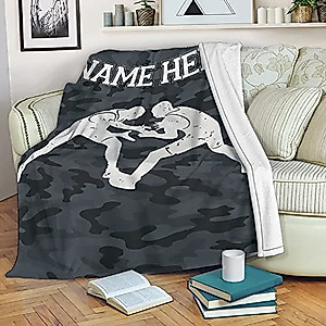OhaPrints Custom Black Camo Pattern Wrestling Lover Wrestler Gifts Personalized Name Soft Sherpa Throw Blankets Cozy Fuzzy Fleece Throws for Tv Sofa Couch Comfy Fluffy Blanket 30X40 50X60 60X80