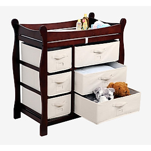 Sleigh Style Baby Changing Table with 6 Baskets - Espresso