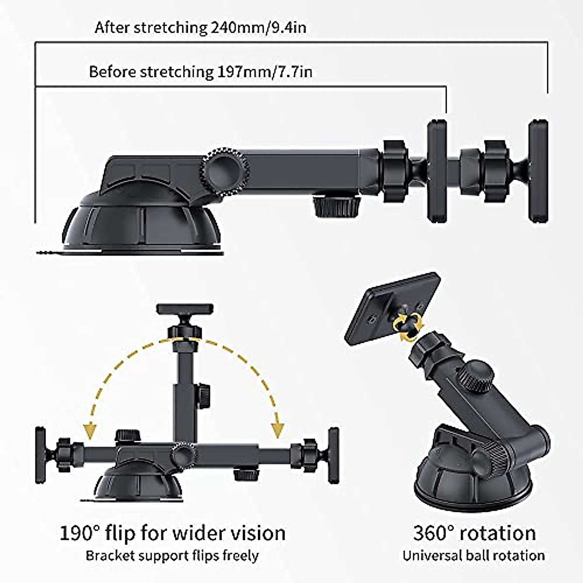 PLDHPRO Magnetic Car Phone Tablet Holder for iPhone iPad Size 4"- 10" Tablets, Dashboard Dash Windshield Mount 360° Rotating Super Strong Magnet TPU Suction Washable Strong Sticky Gel