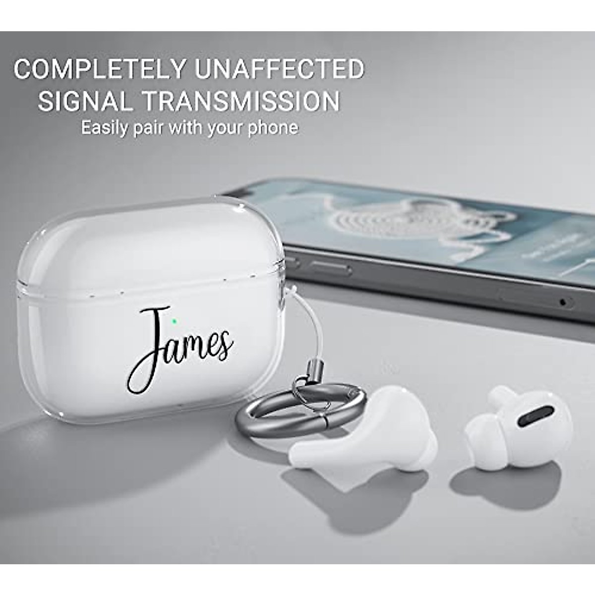 KEAECIZ Personalized Custom Case for AirPods Pro (2nd Generation),Custom Text Clear Soft TPU Protective Cover Design Your Own AirPods Pro 2022 Headphone Cases with Keychain