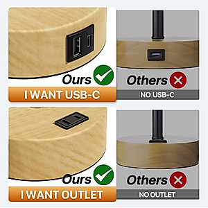 KPQ 【Upgraded】 Bedside Lamp Touch Control Table Lamp with USB A+C Charging Ports & AC Outlet 3-Way Dimmable Nightstand Lamp with Linen Fabric Shade for Bedroom Living Room(E26 Light Bulb Included)