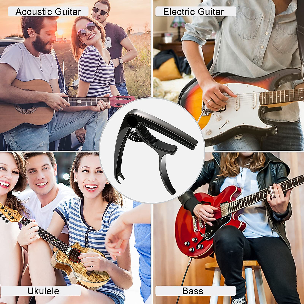 Hricane Guitar Capo for Acoustic and Electric Guitars with 3 Picks, light black Guitar Capo or Ukulele capos, Mandolin, Banjo, Classical Guitar Accessories, made by Steel and Silicone
