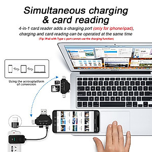 4 in 1 SD Card Reader for iPhone ipad Android Mac PC Camera,Micro SD Card Reader SD Card Adapter Portable Memory Card Reader Trail Camera Viewer Compatible for SD and TF Card