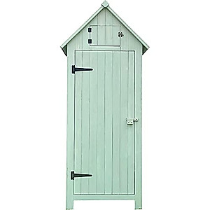 Hanover Outdoor Vertical Wooden Storage Shed for Tools, Equipment, Garden Supplies, with Shelf and Lock, 8.7 cu. ft. Capacity - HANWS0102-GRN