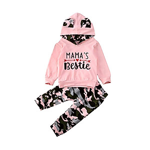 FYBITBO 2Pcs Baby Girls Fall Winter Clothes Mamas Bestie Hoodie Sweatshirt Tops & Camo Pants Outfits Clothing Sets (Pink Camo, 6-12 Months)