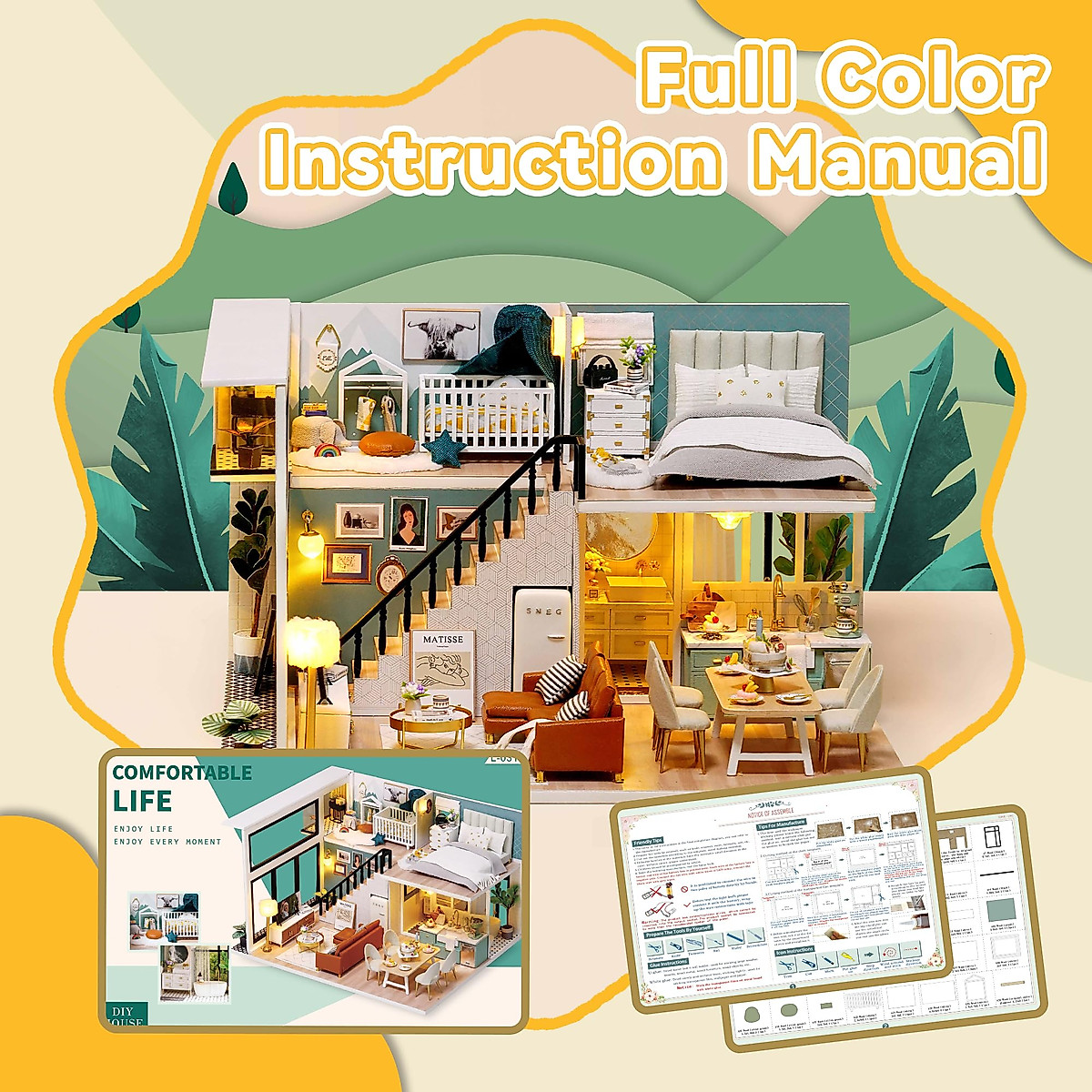 Flever Dollhouse Miniature DIY House Kit Creative Room with Loft Apartment Scene for Romantic Artwork Gift (Comfortable Life)