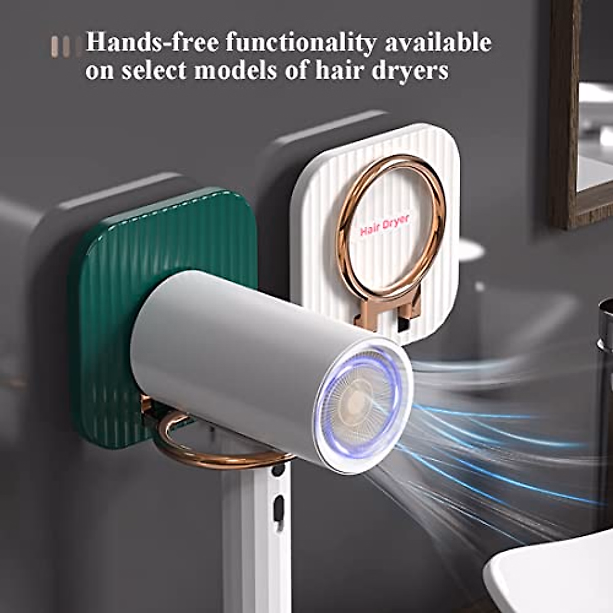 CARURLIFF Foldable Hair Dryer Rack Wall Mounted Blower Storage Holder Blow Dryer Wall Hanger for Bathroom (White)