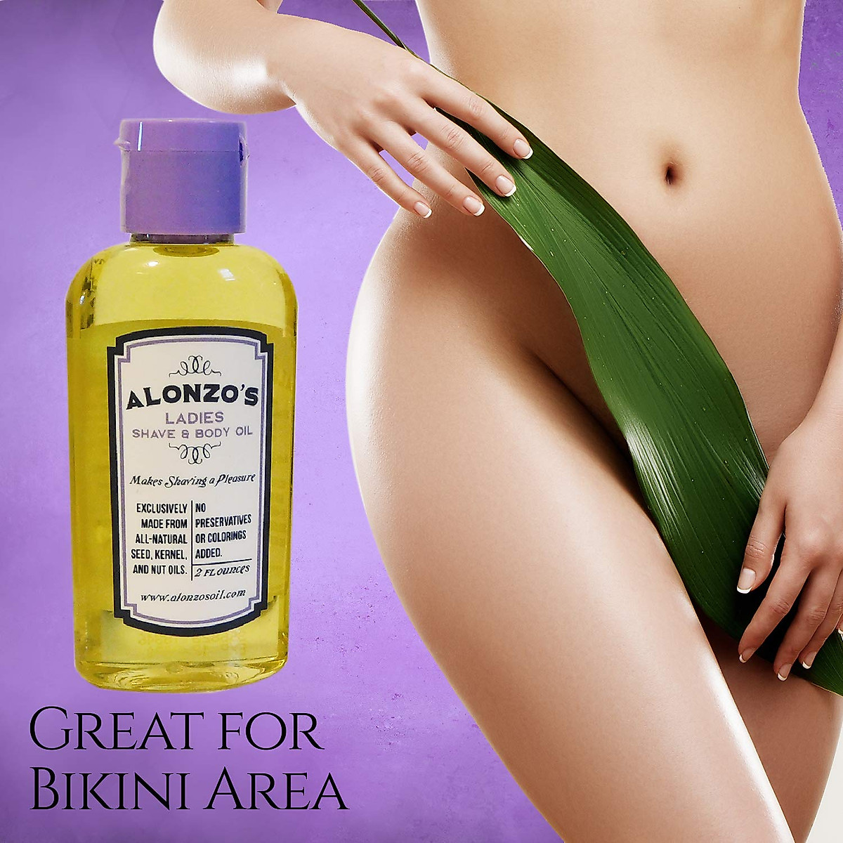 Alonzo’s Sensational Shave - Shaving Oil for Women (2 Oz Bottle) All-Natural Pre-Shave & After Shave Oil for Smooth Legs and Soft Bikini Area - Moisturizes & Calms Irritated Skin from Razor Burn