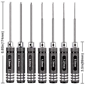 7pcs Hex Screw Driver Set RC Tools Kit 0.9mm 1.27mm 1.3mm 1.5mm 2.0mm 2.5mm 3.0mm Hexagon Screwdriver for Traxxas Arrma Axial Losi Redcat RC Quadcopter Helicopter FPV Racing Drone Models SCX24