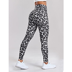 FITTOO Women's Print Ruched Booty Leggings Butt Lifting Yoga Pants Black M