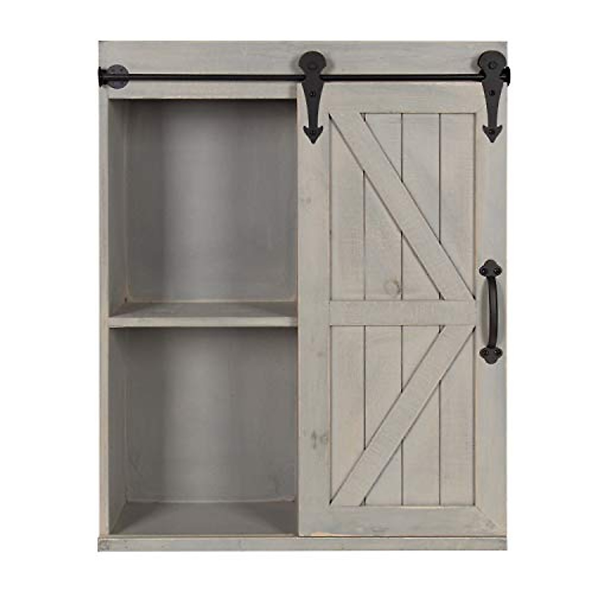 Kate and Laurel Cates Decorative Wood Wall Storage Cabinet with Sliding Barn Door, Rustic Gray