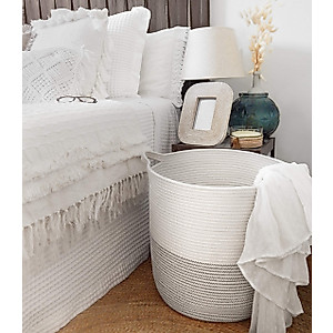 Large Woven Storage Baskets (Set of 2) Decorative Blanket Basket for Living Room, Toys, Pillows, Nursery or Towels. Laundry Hamper. Baskets for Organizing. Cotton Rope Baskets