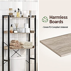 Yaheetech 3-Tier Over The Toilet Storage Shelf, Wooden Bathroom Space Saver Toilet Storage Rack with Shelves, Free Standing Bathroom Organizer Rack for Home, 25 x 10 x 65 Inches, Gray