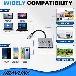 HBAVLINK USB C to Dual HDMI Adapter for Dual Monitor, w/2pack HDMI Cable, Supports Dual 4K@30Hz, Compact Aluminum Alloy Housing