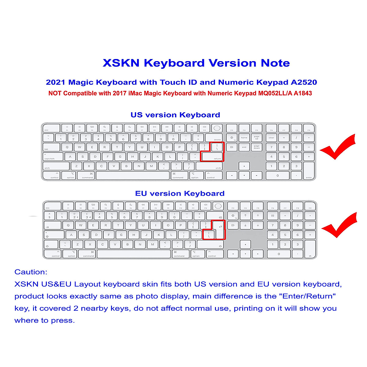 XSKN Arabic Black Silicone Keyboard Cover Skin for 2021 Released Apple 24 inches iMac M1 Chip Magic Keyboard with Touch ID and Numeric Keypad Model A2520 Keyboard Accessories - EU&US Version, K-391