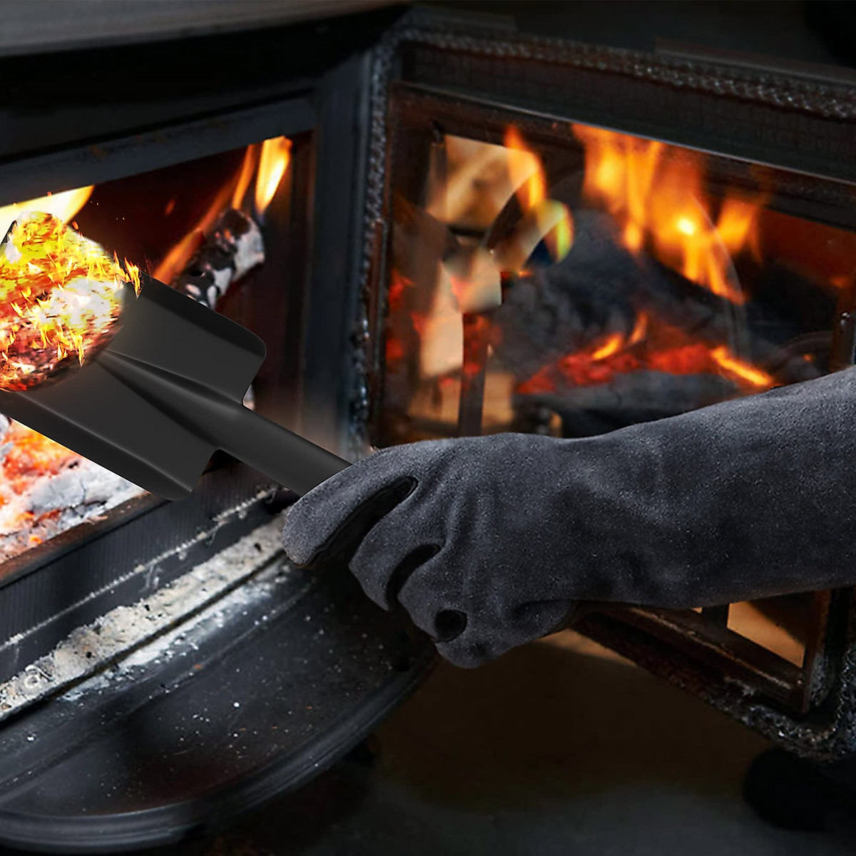 JWX Ash Bucket, Ash Set Keep Your Fireplace Clean and Safe Includes Shovel, Lid, Heat-Resistant Gloves, and Coconut Fiber Brush