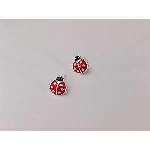 Cute Ladybug Tiny Stud Earrings for Women Girls 925 Sterling Silver Hypoallergenic Dainty Red Bugs Black Head Small Lucky Post Tragus Fashion Animal Jewelry Birthday Christmas Gifts for Daughter