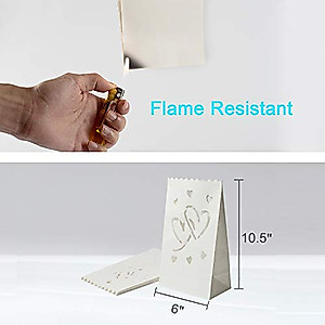 Homemory 50 PCS White Luminary Bags with Hearts, Flame Resistant Candle Bags, Tea Light Luminaries for Wedding, Valentine's Day, Halloween, Thanksgiving, Christmas, Party
