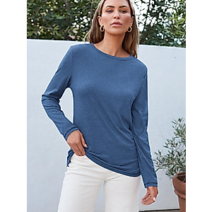 AUTOMET Womens Long Sleeve Round Neck Shirts Basic Tee Fall Tops Outfits Clothes 2025 01blue XL