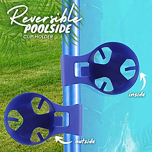 TonGass (6-Pack) Poolside Cup Holders (Blue) - Compatible with Above Ground Pools with 2 Inches or Thinner Round Top Bars - Strong and Durable Easy to Use Clip-On No-Spill Cup Holders