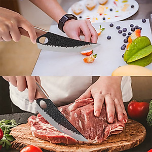 Venkidoo Viking Knife, Hand Forged Boning Knife with Leather Sheath & Package Box, Stainless Steel Meat Cleaver Outdoor Cooking Cutter Butcher Knife for Home Kitchen Outdoor BBQ Camping