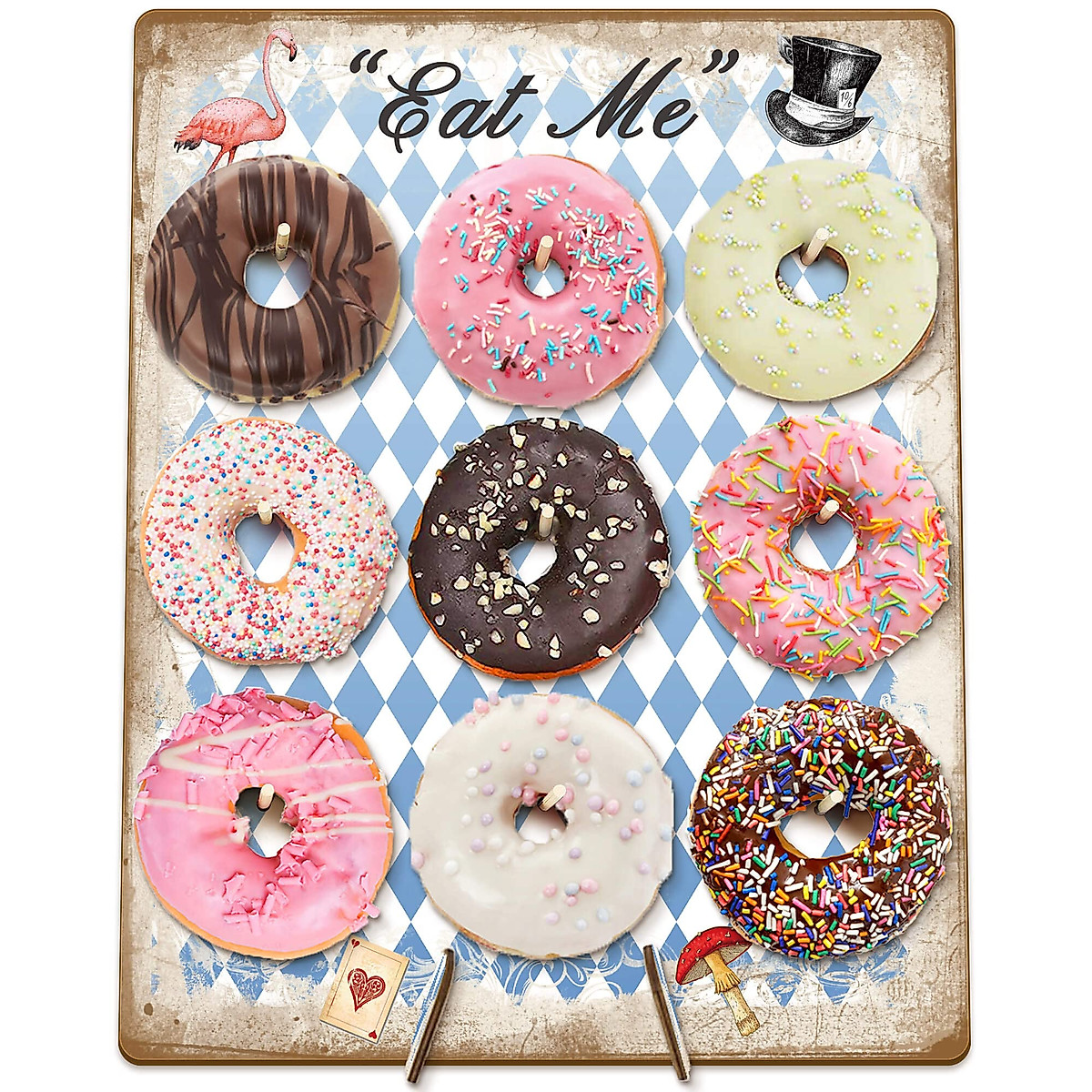 Faivykyd Alice in Wonderland Donut Wall Display Stand,Wonderland Themed Party Decorations for Weddings,Birthday & Donut Grow Up Parties,Mad Hatters Tea Party Props,Eat Me Donut Holder Fits 9 Doughnuts
