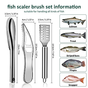 3Pcs Fish Scaler Remover, Fish Scaler Brush, Stainless Steel Fish Cleaning Kit Fish Scaler Fish Skin Graters Cleaning Peeler Scaler Scraper with Bottle Opener for Kitchen Fish Scales Removing Peeling