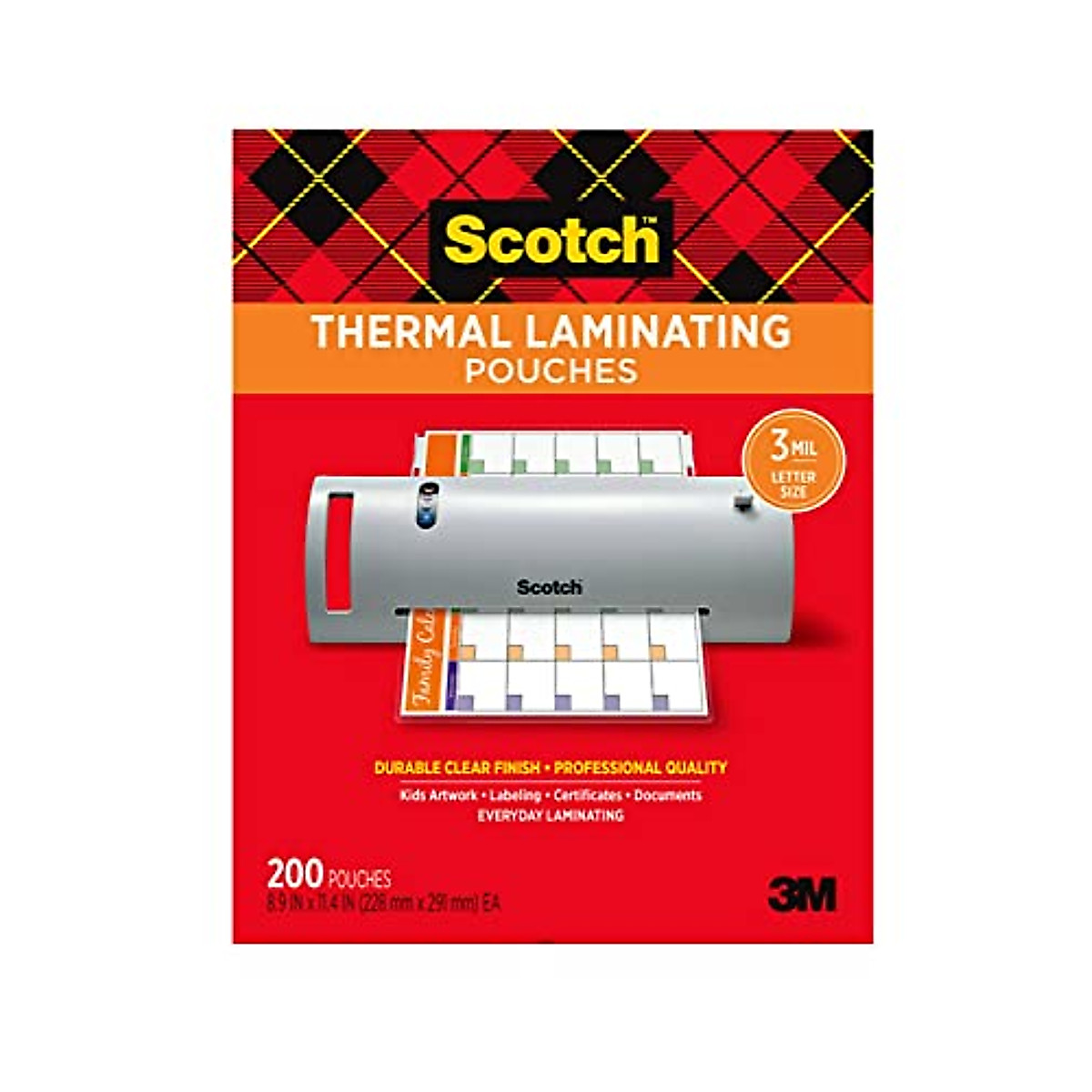 Scotch Thermal Laminating Pouches, 200- Count-Pack of 1, 8.9 x 11.4 Inches, Letter Size Sheets, Clear, 3-Mil (TP3854-200) & Scotch Sure Start Shipping Packaging Tape, 1.88"x 22.2 yd & Scotch Magic