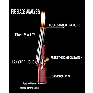 Vbnekose Wood Grain Double-Barrel Butane Lighter, Vintage, Compact, Simulates Double Mouth Open Flame, Press to Ignite, Refillable Adjustable Flame, Gift for Men Candles Camping (No Butane Fuel)