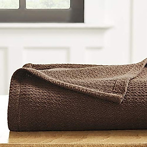 SUPERIOR Cotton Waffle Throw Blanket, Lightweight Breathable Bedding, for Travel, Dorm, Apartment, or Home, Machine Washable, Ultra Soft and Cozy, All-Season Covering, Throw, Chocolate