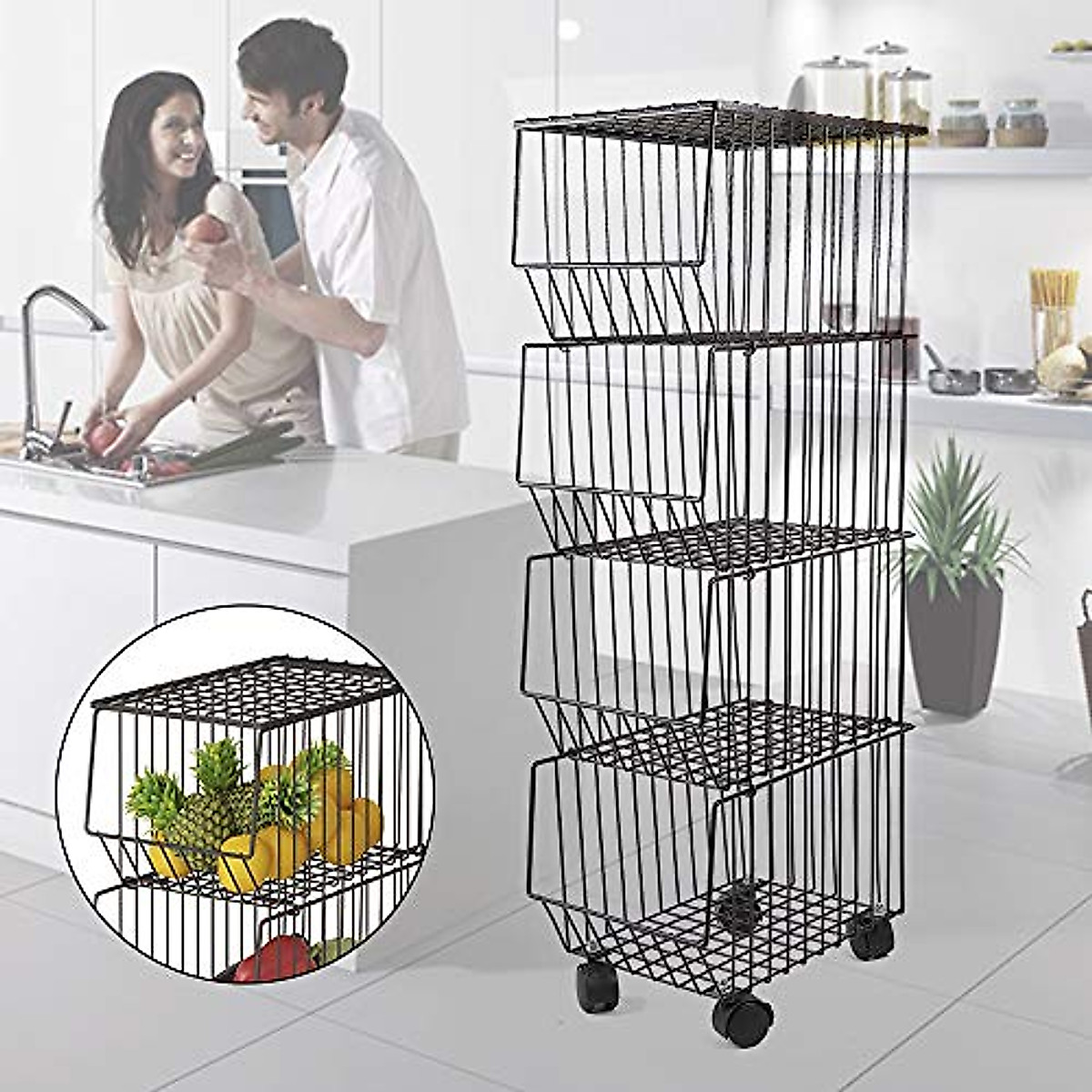 Cbhfmljd 4-Tier Wire Shelving Rack Shelf Household Kitchen Storage Metal Shelf Organizer, Non-Slip Pads and Removable Sliding, Waterproof and Ventilated for Pantry Closet Kitchen Laundry