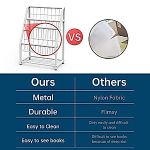 JAQ Bookshelf for Toddlers, 4-Tier Metal Kids Bookshelves Rack with Toy Storage Organizer in Bedroom Study Room Playrooms Nursery for Infants Baby Young Children (4-Tier/ 25.7inch, White)