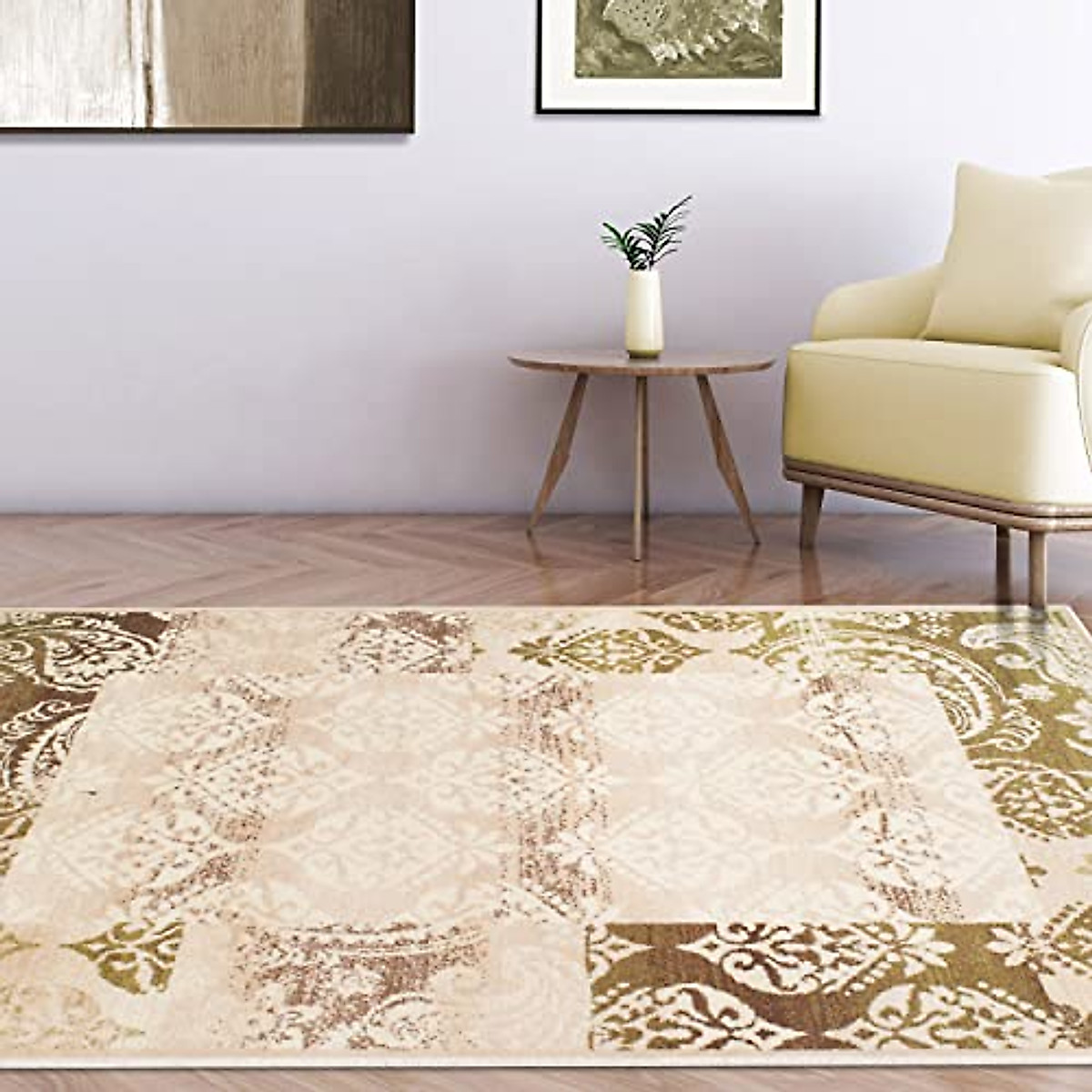 SUPERIOR Mystique Modern Geometric Paisley Polypropylene Indoor Area Rug, 8x10, Beige