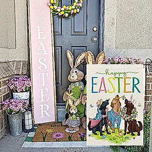 CROWNED BEAUTY Happy Easter Dogs Garden Flag 12x18 Inch Double Sided for Outside Small Burlap Floral Eggs Yard Holiday Decoration CF740-12