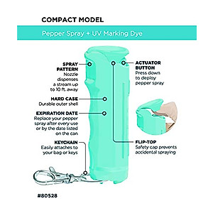Kuros! by Mace Brand Pocket Pepper Spray (Teal) – 10’ Powerful Pepper Spray with Flip Top Safety Cap, Leaves UV Dye on Skin — Self Defense Pepper Spray for Women, Made in The USA