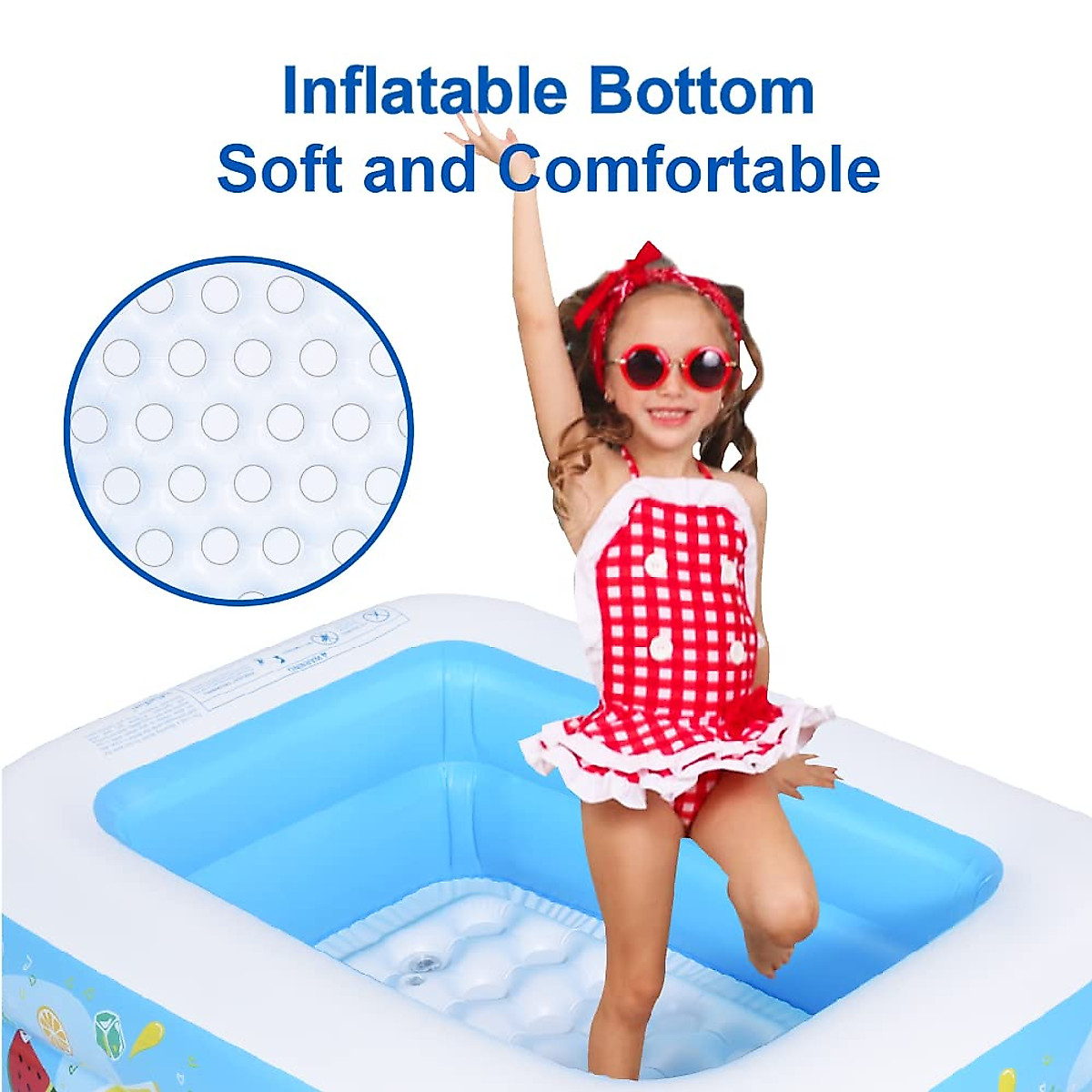 Kiddie Pool, 60"×41"×18" Inflatable Pool with Inflatable Soft Floor, Cool Summer Swimming Pool for Kids and Family, Blow Up Pool for Backyard, Garden, Indoor, or Outdoor