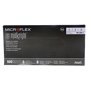 Ansell MICROFLEX MidKnight MK-296 Exam Standard Gloves - Size L, Black (Bundle of 200)