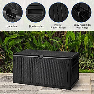 LUCKYERMORE 120 Gallon Large Deck Box, Waterproof Large Capacity for Patio, Garden, Large Outdoor Resin Rattan Storage Box Rainproof, Lockable