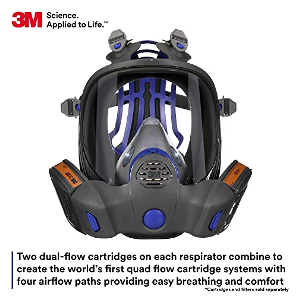 3M Secure Click Full Face Reusable Respirator with Large Lens, Speaking Diaphragm and Push Button Seal Check, FF-802, Painting, Sanding, Chemical Clean-up, Sawing, Medium