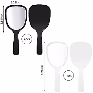 Jetec Small Handheld Hand Mirror Compact Travel Makeup Mirror Handheld Cosmetic Personal Portable Vanity Glass 3.15 * 7.09 inch(Black, White,8 Pcs)