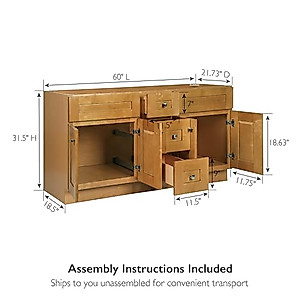 Design House Brookings 60 Inch Bathroom Vanity, Ready to Assemble, Modern Birch, 599019-MBH