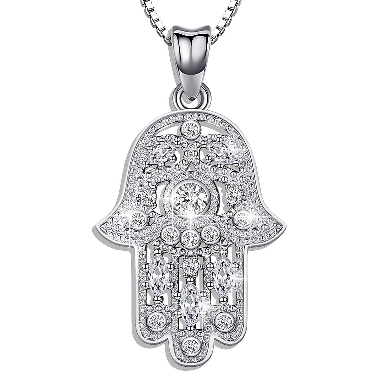 Aniu 925 Sterling Silver Jewelry for Women, Hamsa Hand of Fatima Evil Eye Jewelry with Cubic Zirconia, Comes with Black Jewelry Gift Box