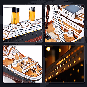 Fanbusa 3D LED Titanic Toys Puzzle for Adults to Build, Large Desk Decoration Titanic Model Sailboat, Watercraft Ship Puzzle with Lights for Men Women Wedding Anniversary Valentines Day Gifts