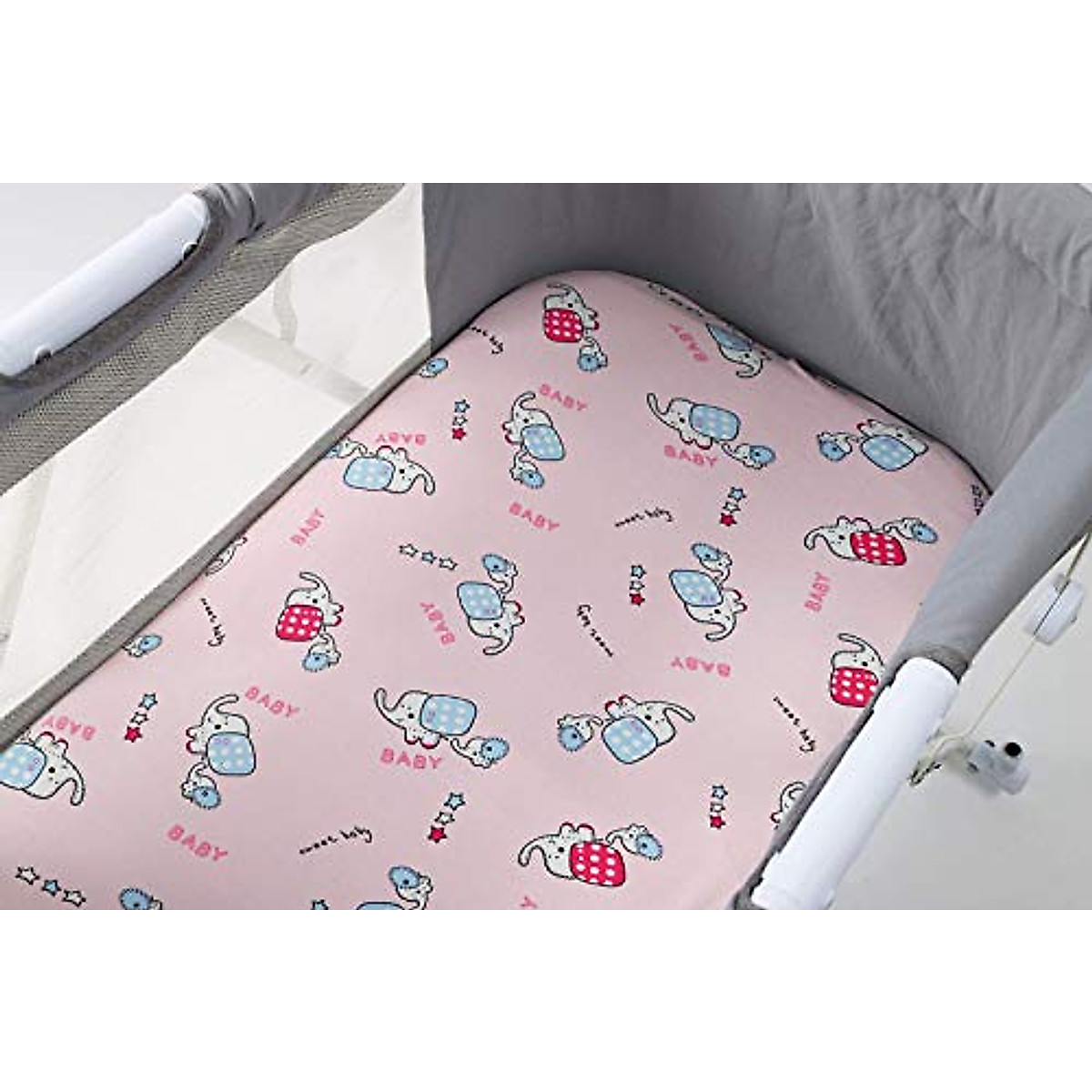 Tontukatu Bassinet Sheet Set 3 Pack Jersey Knit Ultra Soft Flexible Breathable Baby Girl Boy Fit for Halo, MiClassic, Chicco Lullago Mattress and More Flamingo Elephant Horse Lt Green Pink