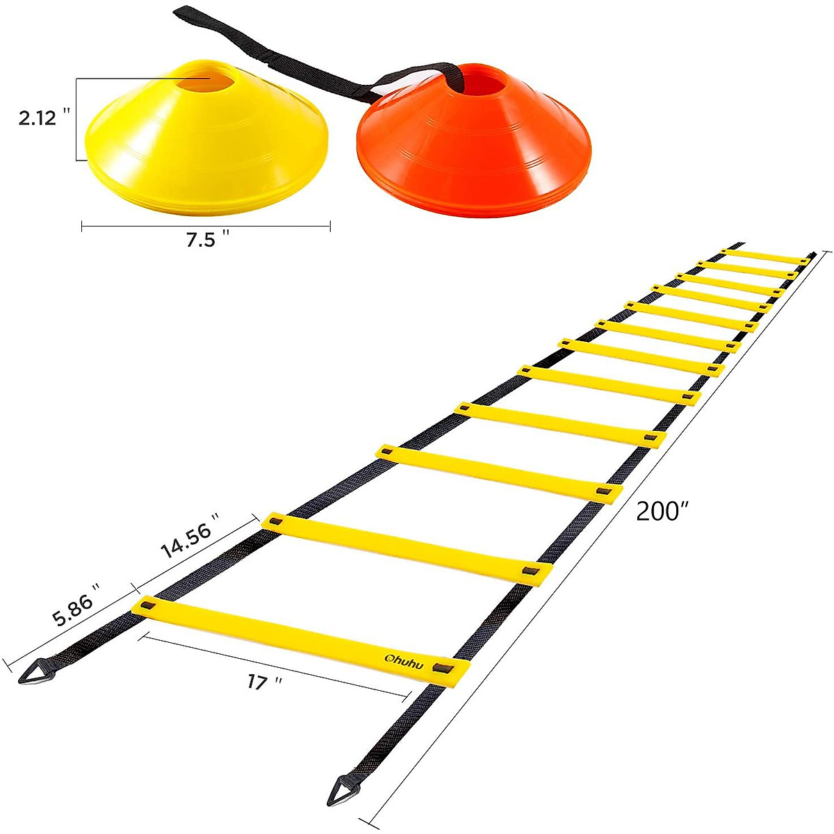 Ohuhu Agility Ladder Speed Training Set: 12 Rung 20ft Soccer Training Equipment with 12 Cones, 4 Steel Stakes, Instruction Manual & Carrying Bag for Soccer Football Exercise Sports Footwork Training