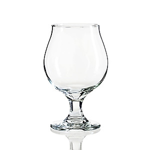 ECODESIGN-US Beer Glass Belgian Style Stemmed Tulip - 16 oz Lambic Beer Glasses - set of 4 w/coasters