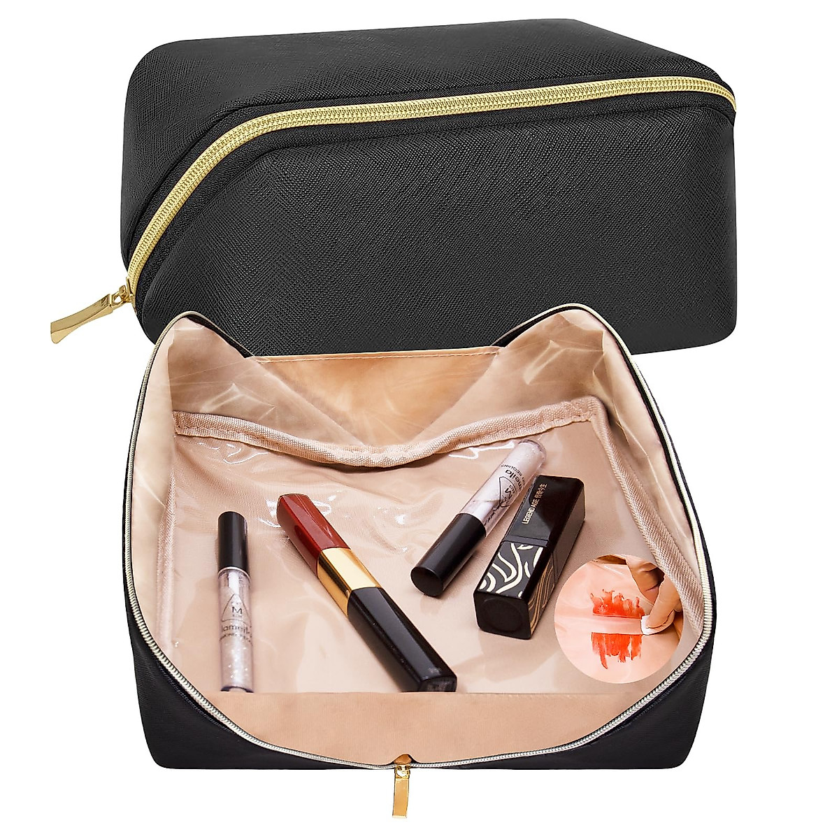 Clear Makeup Bags,TSA Approved Toiletry Bag with Zipper, Clear Makeup Organizer Fit Carry-on Travel Essentials,Make Up Bag for Car,First Aid Kits for Girl,Small Cosmetic Bag for Purse (Jet Black)