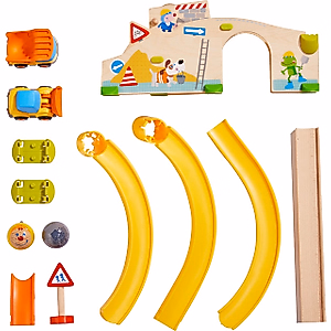 HABA Kullerbu at The Construction Site Play Track - 13 Piece Starter Set with 2 Vehicles and Fascinating Ball Drop - Ages 2 and Up